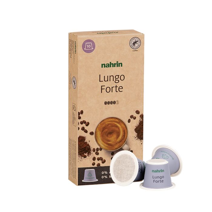 Lungo Forte Kaffee-Kapseln - ökologisch: 0% Alu, 0% Plastik